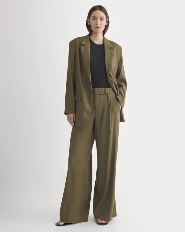 Everlane Wide-leg Belted Stretch Linen Trouser - Beech | Long